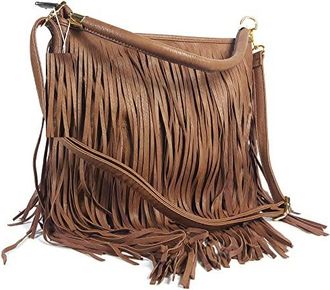 GFM Sac &agrave; bandouli&egrave;re en cuir synth&eacute;tique avec franges douces sur les deux c&ocirc;t&eacute;s, Style 3 - Marron clair (F1618-Tkek)