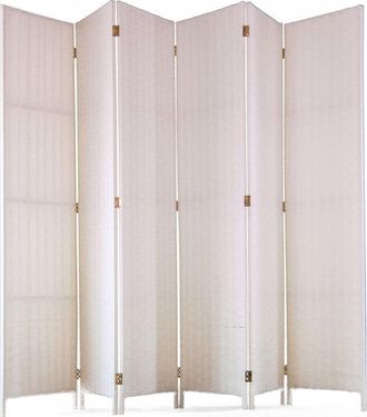 PEGANE Paravent de 6 pans tress&eacute; en fibres naturelles coloris blanc - Dim : H180 x L270 cm - PEGANE