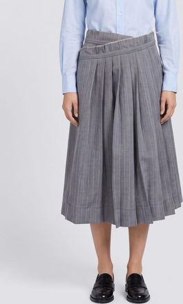 Dries Van Noten Plissierter Midi-Rock aus Wolle mit Chevron-Muster und Wickeldesign