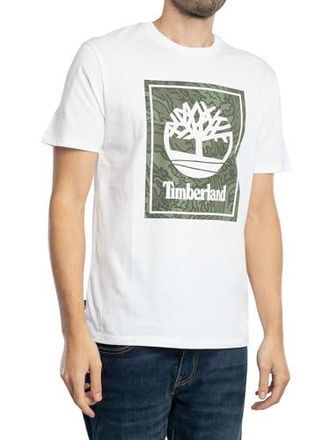 Timberland Homme T-Shirt avec Logo Camouflage, White/Green, S
