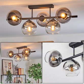 HOFSTEIN Deckenleuchte Koyoto, 5-flammige Deckenlampe aus Metall/Glas in Schwarz/Rauchfarben/Klar, moderne Leuchte im Retro/Vintage-Design (Schirme &Oslash; 15 cm), E