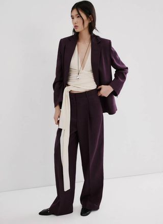 Mango Pantalon costume droit lin violet - Femme - 32 - MANGO