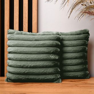 MG Design 2er Set Kissenbezüge 30 x 30 cm in Grün - mit Reißverschluss, langflorige Fell-Haptik, weich & Cosy, pflegeleicht