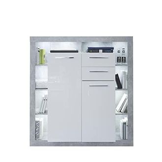 Trendteam Rock - Sideboard - Wei&szlig; Hochglanz/Grau - Highboard mit 2 T&uuml;ren, 2 Schubladen, 9 Einlegeboden und 8 offenen F&auml;chern - (BxHxT) 121 x 128 x 40 cm - chrom