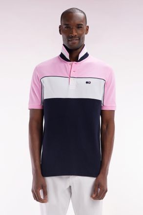 Eden Park Polo &Agrave; Manches Courtes En Coton Tricolore Rose Dessous De Col Ray&eacute; Coupe Droite