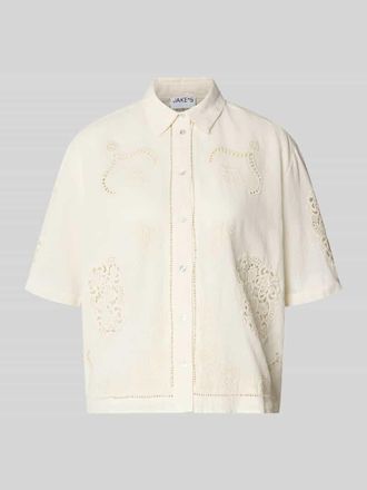 Jake*s Casual Bluse aus Leinen-Baumwoll-Mix mit Motiv-Stitching