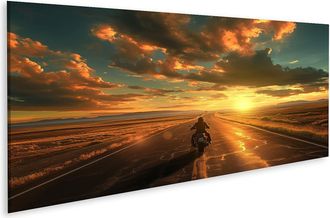 Islandburner Bild auf Leinwand Sonnenuntergang Motorradfahrt durch die offene Landschaft für Wohnzimmer Motorrad-Enthusiasten Harley-Davidson-Store Bilder Wandbild