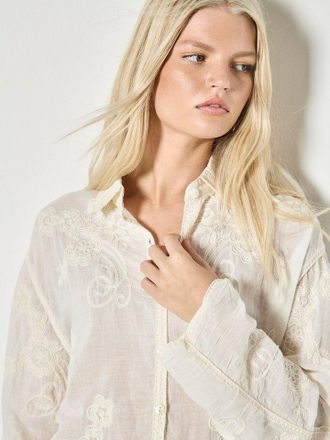 Apricot Spitzenbluse Oversize-Hemd aus Mesh mit Stickerei
