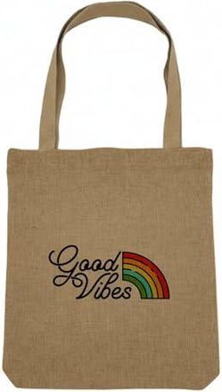 Fabulous Sac Shopping Tote Bag Aspect Lin - Good Vibes Chill Vacances 70s Retro - Sac de Courses Toile Epaisse 360g Beige Naturel Cabas Port&eacute; Epaule Solide Imp