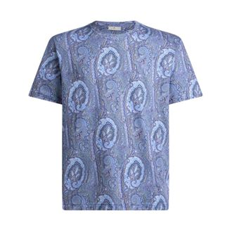 Etro Homme, Tops, Bleu, Taille: S T-shirt en coton avec motif cachemire floral