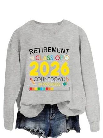 Generic Sweat-shirt senior 2026 pour femme - Compte &agrave; rebours en cours de classe de 2026 - Pull amusant graphique d&eacute;contract&eacute; &agrave; col rond, gris, 3XL