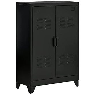HOMCOM Armoire de bureau &agrave; 3 niveaux, meuble de rangement bureau m&eacute;tallique avec 2 portes et &eacute;tag&egrave;res r&eacute;glables, armoire &agrave; dossiers pour domicile, garage, no