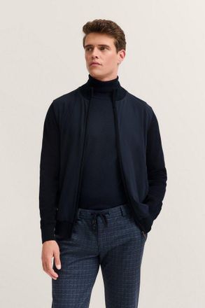 Bugatti Strickjacke Regular Fit mit Stehkragen und Rei&szlig;verschlusstaschen