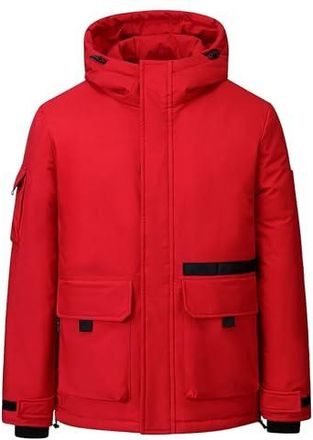 Generic Parka dhiver courte chaude &agrave; capuche pour homme - Doudoune pour protection contre le froid et la chaleur, Rouge, 3XL