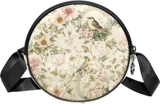 Generic Sac &agrave; bandouli&egrave;re circulaire pour femme, motif arbres, feuilles, oiseaux, joli petit sac &agrave; dos &agrave; bandouli&egrave;re avec fermeture &eacute;clair, bretelles r&eacute;glable