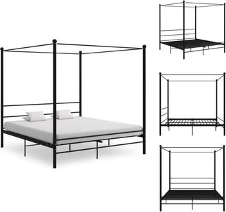 vidaXL Himmelbett Schwarz Metall 180x200 cm - Himmelbett - Bettrahmen - Metallbett - Doppelbett - Boxspringbetten