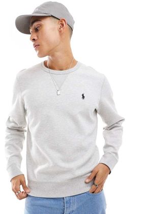 Polo Ralph Lauren Doppelstrick-Sweatshirt in Heidegrau mit Markenlogo-Schwarz