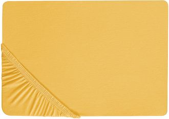 Beliani Spannbettlaken Baumwolle senfgelb 160 x 200 cm Steghöhe 30 cm mit Gummizug Janbu