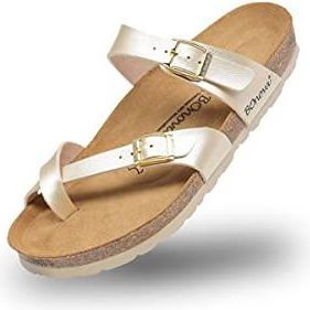 Bonova Portofino dans les tailles 35 à 43 et 13 couleurs. Sandales dété avec semelle en liège - Fabriquées dans lUE, Bio Champ Met Beige, 37 EU