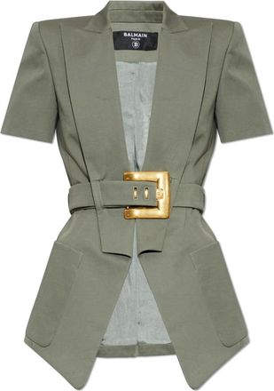 Balmain Femme, Vestes, Vert, Taille: 36 FR Blazer asym&eacute;trique avec ceinture