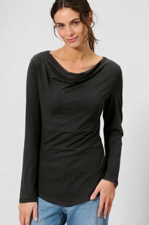 Hempage Hempage Damen vegan Langarmshirt Wasserfallkragen Schwarz