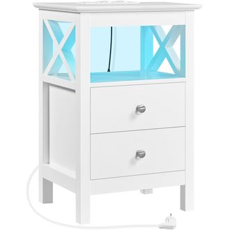 Yaheetech Nachttisch mit Ladefunktion & Verstellbarer LED-Beleuchtung Nachtschrank mit 1 Offene Ablage & 2 Schubladen f&uuml;r Schlafzimmer, 40 x 30 x 60 cm Wei&szlig;