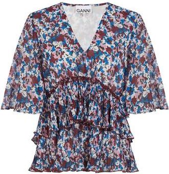 Ganni Blouse imprim&eacute;e &agrave; volants