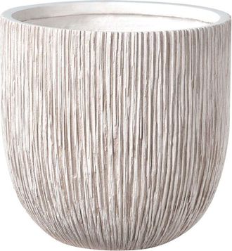 Beliani Pot de Fleurs Moderne en Fibre dArgile Cannel&eacute; 42 x 42 x 39 cm Rond Int&eacute;rieur Ext&eacute;rieur Beige Clair Hanyue