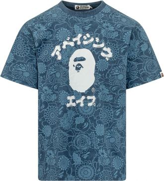 A Bathing Ape A Bathing Ape, Homme, Tops, Bleu, Taille: M Japanese Art Camo College Cotton T-shirt