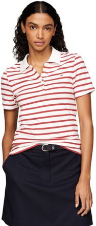 Tommy Hilfiger Damen Poloshirt Kurzarm Stripe Slim Fit, Mehrfarbig (Breton STP/Ecru/Terra Red), XXL