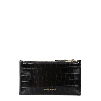 Alexander McQueen Flache Rei&szlig;verschlussbrieftasche mit Metall-Sch&auml;del-Applikation - - Accessories - Damen - Schwarzk - ONE SIZE