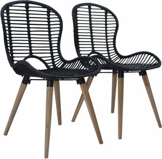vidaXL Esszimmerst&uuml;hle 2 Stk. Schwarz Natur Rattan Vidaxl