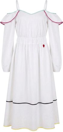 Trussardi Trussardi Jeans Tr&auml;gerkleid mit V-Ausschnitt in Midi-L&auml;nge - - Dresses - Damen - Wei&szlig; - S