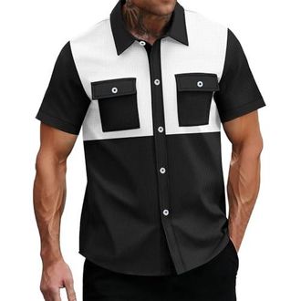 Generic T-shirt gaufr&eacute; &agrave; poches pour homme - Deux poches - Manches courtes - Boutons - Couleurs contrast&eacute;es - Style d&eacute;contract&eacute; - Vintage - Pour le travail - 