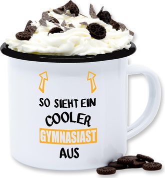 Shirtracer Emaille Tasse Blechtasse - Einschulung Geschenk Schulanfang - So sieht ein cooler Gymnasiast aus - 300 ml - Weiß Schwarz - schulkind schulanfangsgesch