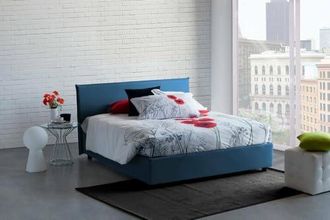 Talamo Italia Lit double Bibiana, Lit coffre avec revêtement en tissu, 100% Made in Italy, Ouverture frontale, avec matelas 160x190 cm inclus, Bleu