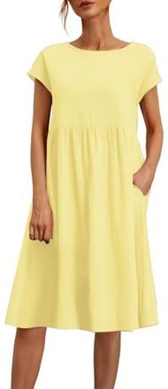 Generic Robe de plage d&eacute;contract&eacute;e et confortable en coton avec manches courtes et maxi robe longue pour femme en mousseline de soie, jaune, 4XL