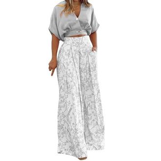 Generic Surv&ecirc;tement pour femme deux tenues &agrave; manches longues, col rond, haut et pantalon long, ensemble de d&eacute;tente pour femme, grande taille, gris, XXXL