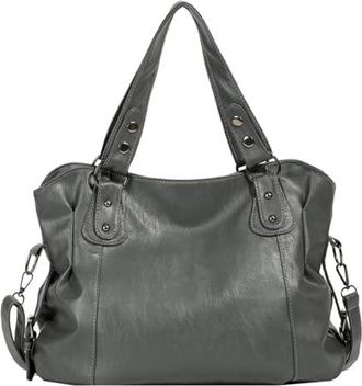 Generic Sac &agrave; bandouli&egrave;re en cuir synth&eacute;tique de grande capacit&eacute; avec rivets sous les bras pour femme, travail, shopping, voyage, gris, 1.57x11.42x5.51inch