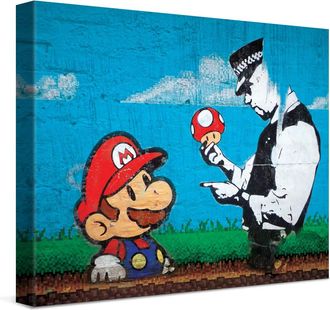 Picanova Premium Leinwanddruck - Leinwandbild Mario Cop 40x30cm - Kunstdruck Auf 2cm Holz-Keilrahmen Für Schlaf- Und Wohnzimmer - Kollektion Banksy Style Graff