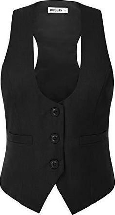 Grace Karin Retro Gilet Costume Vinatge Ete Jacquard Bureau Elegante sans Manche Boutonne Noir XL CL2453-1