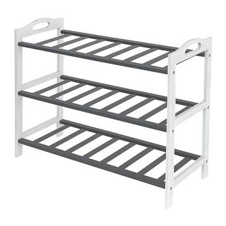 Relaxdays Schuhregal, HxBxT: 48 x 70 x 25 cm, Bambus, 3 Ebenen, für 9 Paar Schuhe, Schuhständer Gitterablagen, grau/weiß