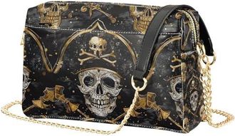Mnsruu Sacs à bandoulière pour femme, sac à main en cuir doré motif tête de mort de pirate