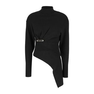 Lanvin Femme, Pulls, Noir, Taille: 40 FR Pull col roul&eacute; asym&eacute;trique &agrave; &eacute;pingle de s&ucirc;ret&eacute;