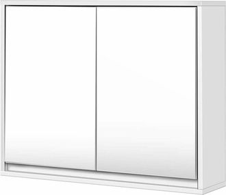 Costway Costway - Armoire murale de salle de bain avec miroir - 55 x 14 x 45 cm - 2 portes - MDF blanc - Espace de rangement optimis&eacute;