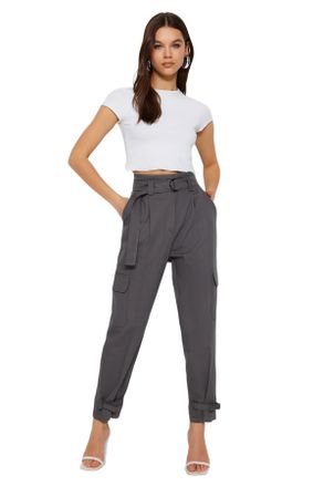 Trendyol Damen Gerade Jogger Hohe Taille Hose Pants, Grau, 36