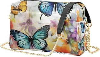 Mnsruu Sacs à bandoulière pour femme, couleur printanière, motif papillon, sac à main en cuir