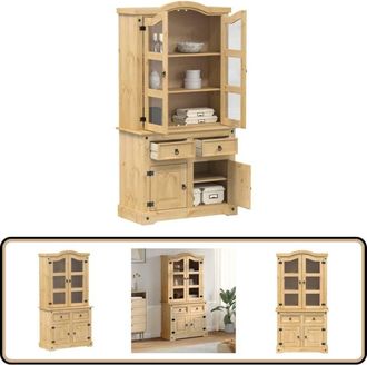 vidaXL Vidaxl - Vitrine en verre Corona 100x48,5x179 cm bois massif de pin - Buffet Rustique - Meuble De Rangement - Vitrine En Bois - Étagère Ouverte