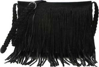 Amosfun Sac &agrave; bandouli&egrave;re &agrave; franges, sac &agrave; bandouli&egrave;re noir avec sangle r&eacute;glable, grande frange pour femme, Noir, 34x29cm