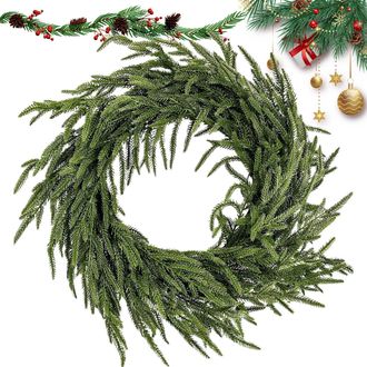 Generic Norfolk Kiefernkranz, realistischer,19,6-Zoll-künstliches künstliches Kieferngrün für Weihnachten - Weihnachtsdekorationen für den Außenbereich, saiso